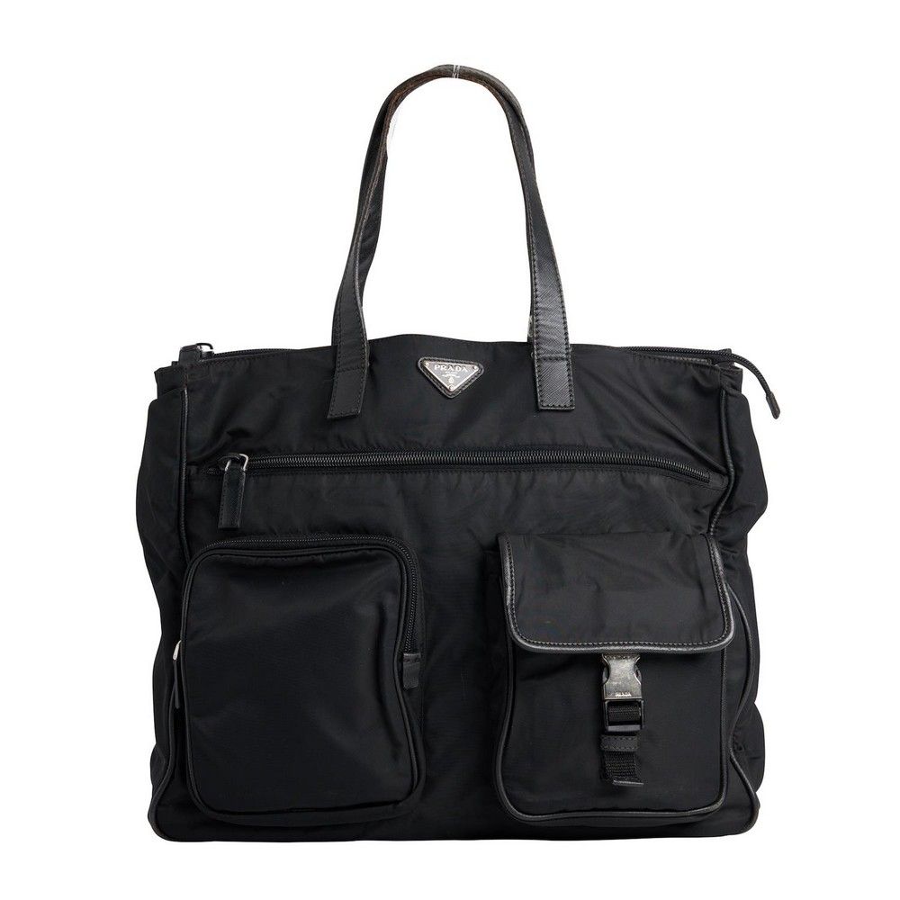 Prada Black Nylon Work Bag with Leather Trim and Strap - Handbags ...