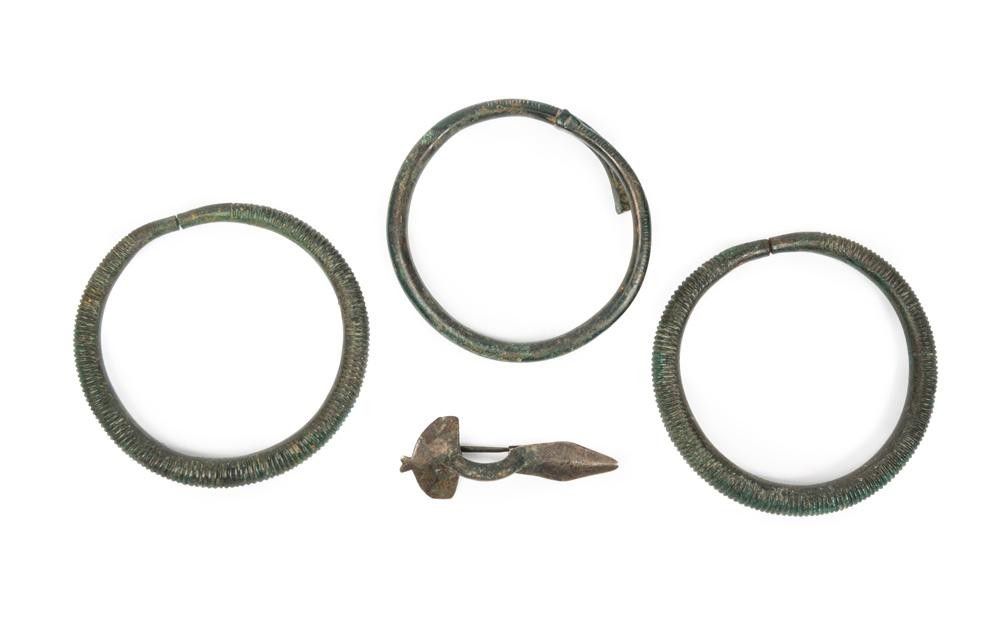 Roman Bronze Bangles and Fibula Set - Roman - Antiquities