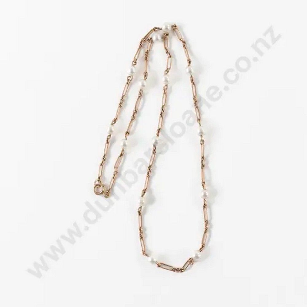 9ct gold rail & curb link chain with 14 pearls - Necklace/Chain - Jewellery