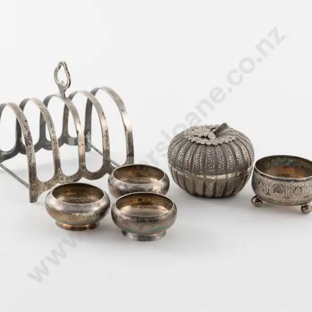 Sterling Silver Toastrack and Indian Bowl with Victorian Salts - Bowls ...