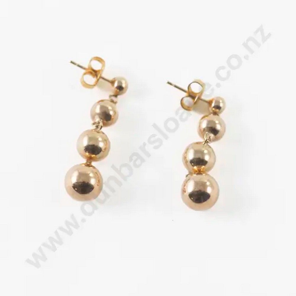 9ct Triple Ball Drop Earrings, 2gms - Pierced Style - Earrings - Jewellery