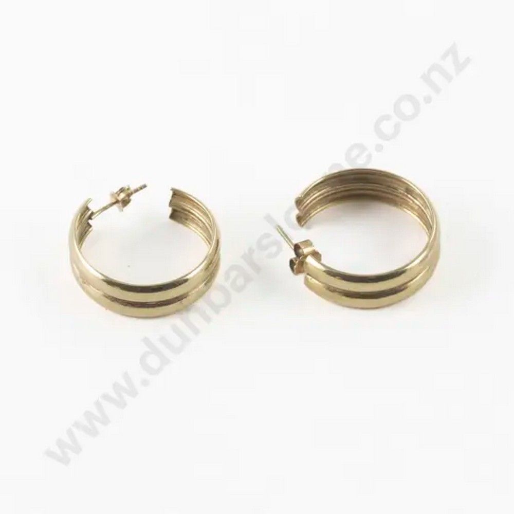 9ct Double Hoop Pierced Earrings, Approx. 5gms - Elegant Pair ...