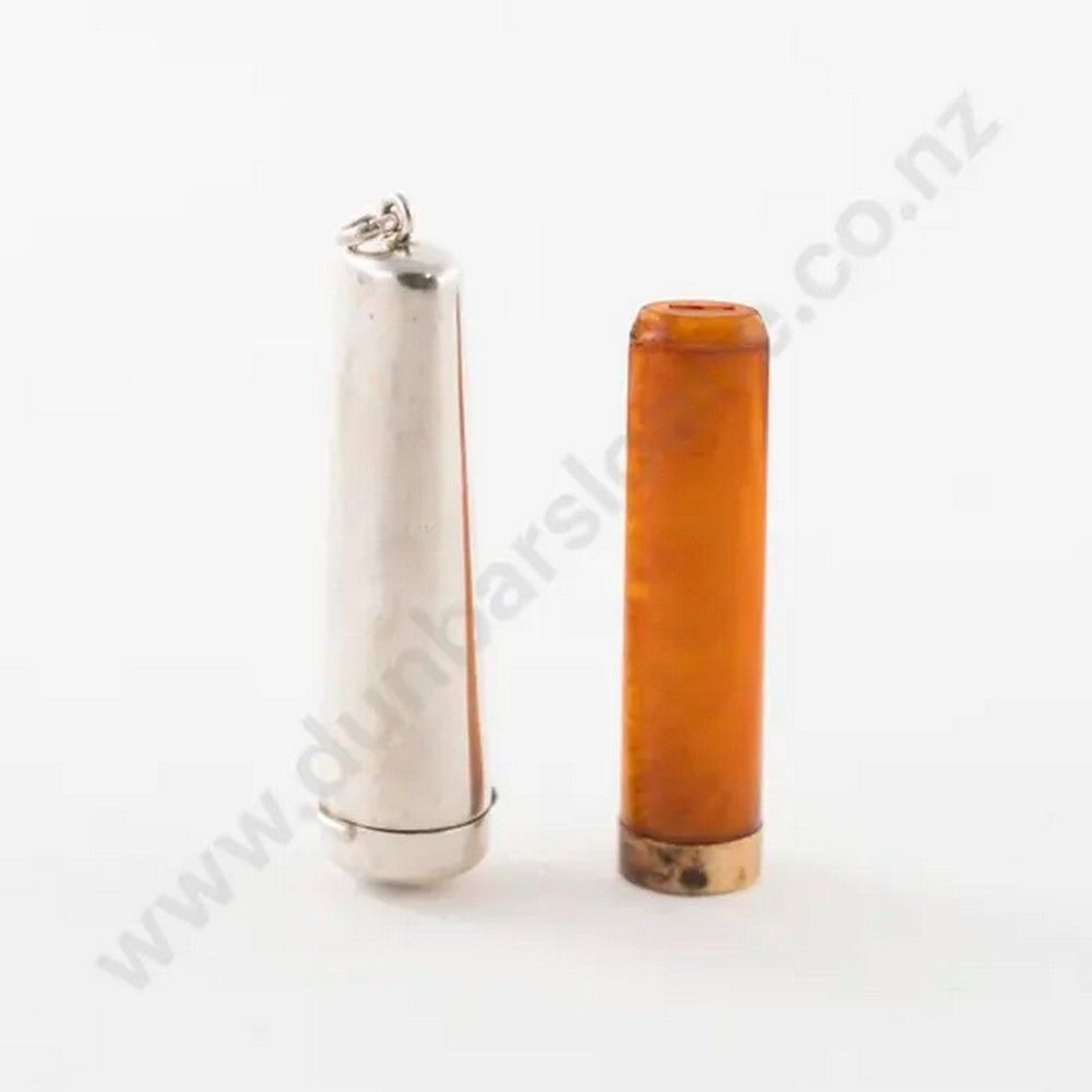 Gold Mount Amber Cheroot Holder with Sterling Silver Case - Smoking ...