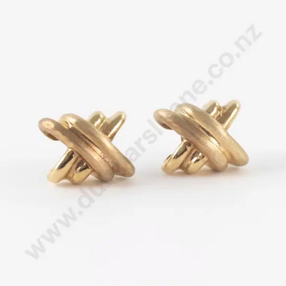 18ct Modern Stud Earrings with Polished and Textured Pattern - Earrings - Jewellery