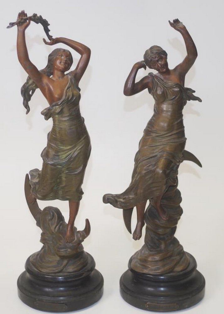 Antique French Bronzed Spelter Figures on Wooden Stand - Figures/Groups ...