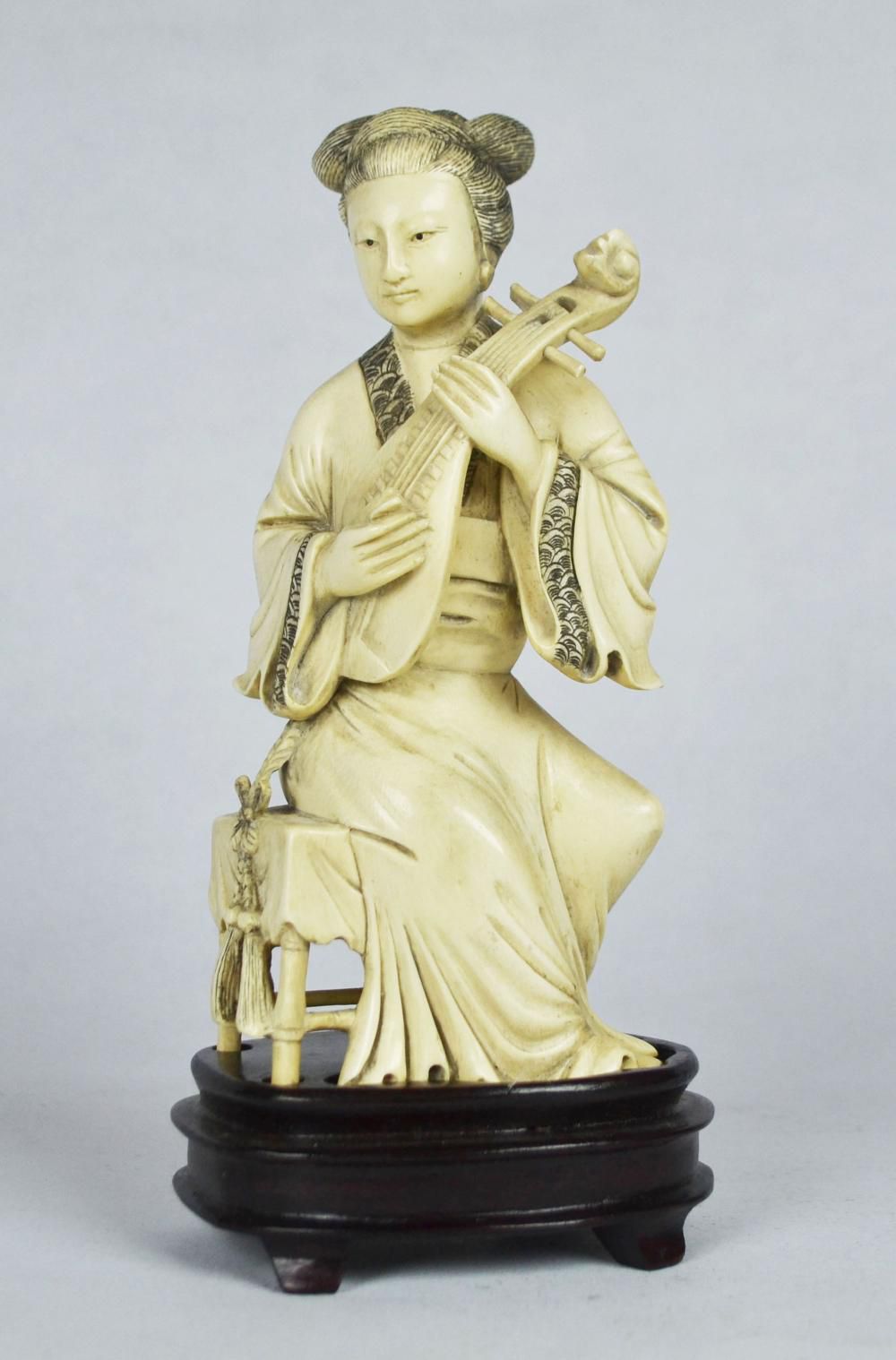 Chinese Ivory Lady Playing Stringed Instrument - Ivory - Oriental