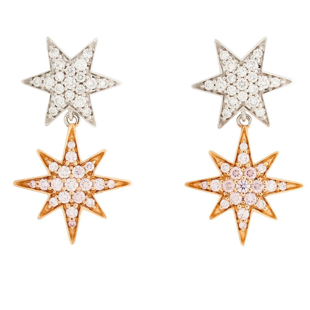 18ct Two-Tone Gold Argyle Diamond 'Starlet' Earrings with Pink Diamonds ...