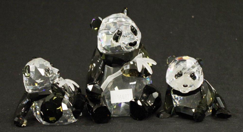 Swarovski Crystal Panda Ornaments Set (3) with Box - European - Glass
