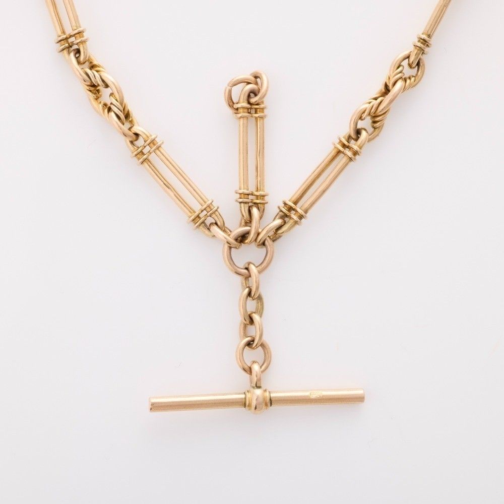 9ct Yellow Gold Fob Chain with T Bar and Albert Clasps - Necklace/Chain ...