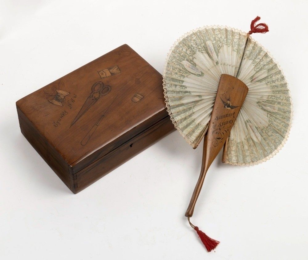 Sydney Antique Olive Wood Fan and Workbox Set - Boxes - Writing, Sewing ...
