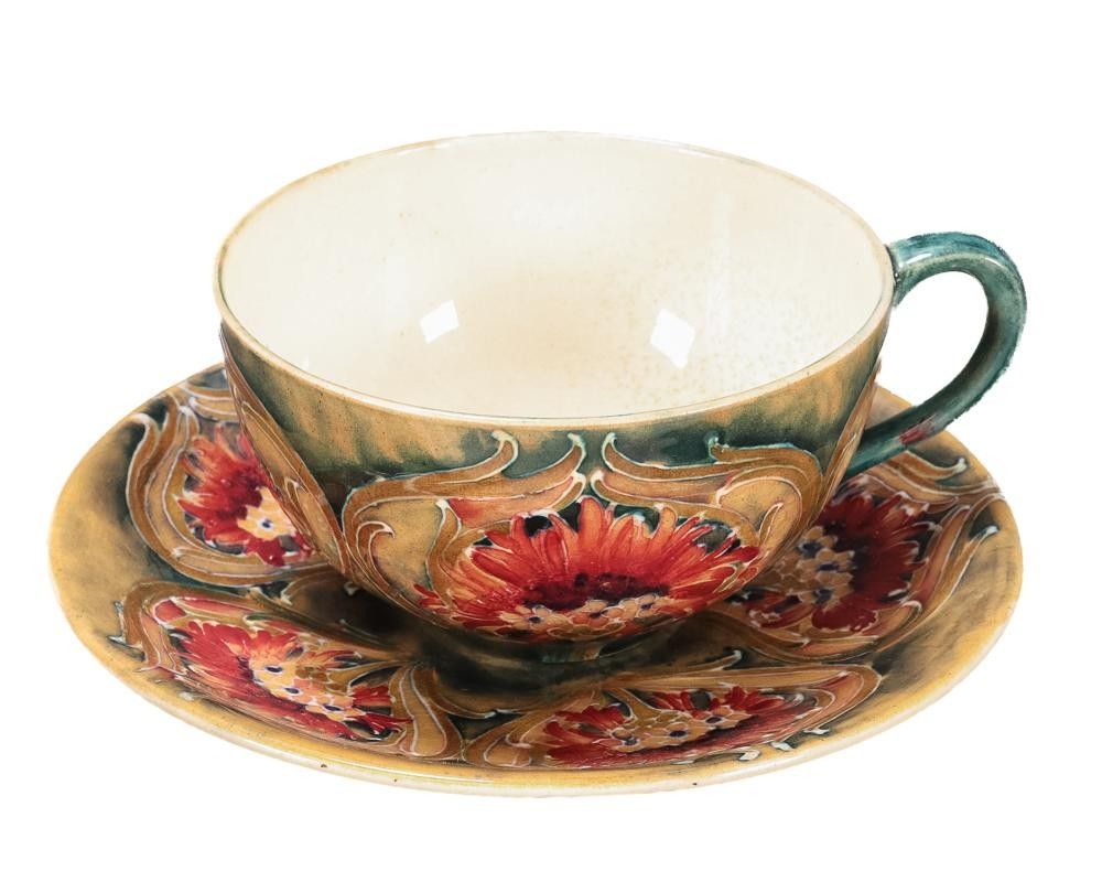 Moorcroft 'Cornflower' Tea Cup and Saucer Set, Signed, Green ...