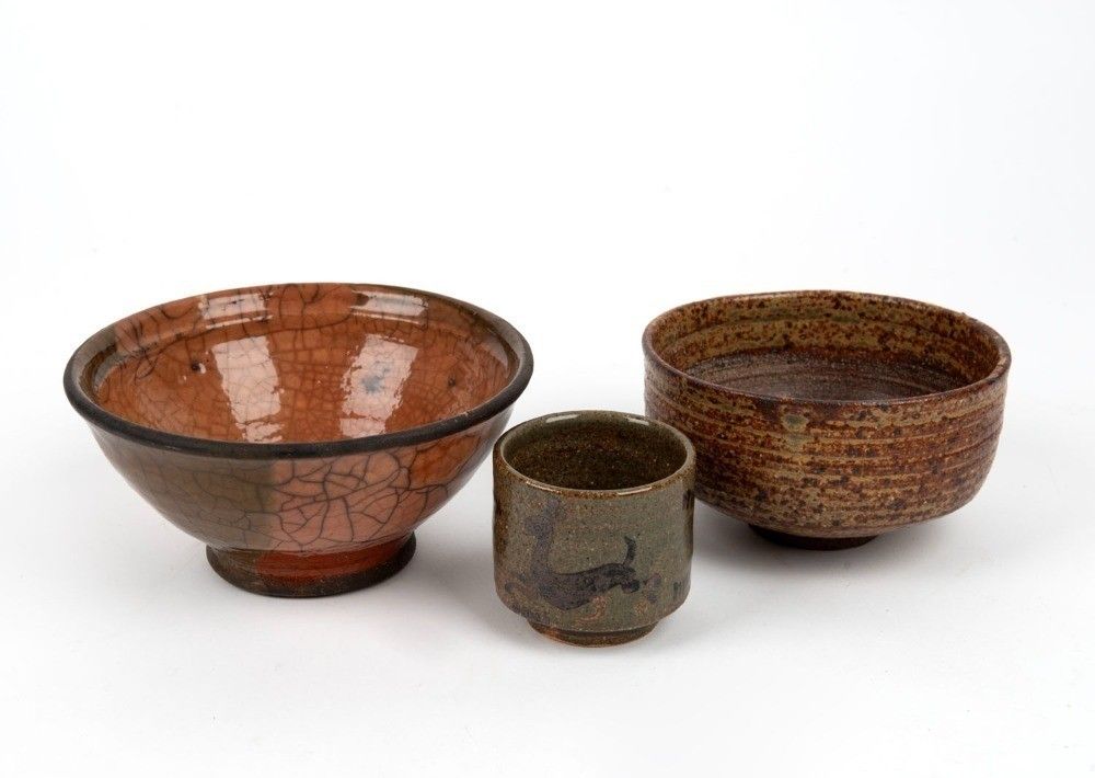Collection of Monogrammed Pottery: Leach, Leach, Rojkjaer, Raku Bowl ...