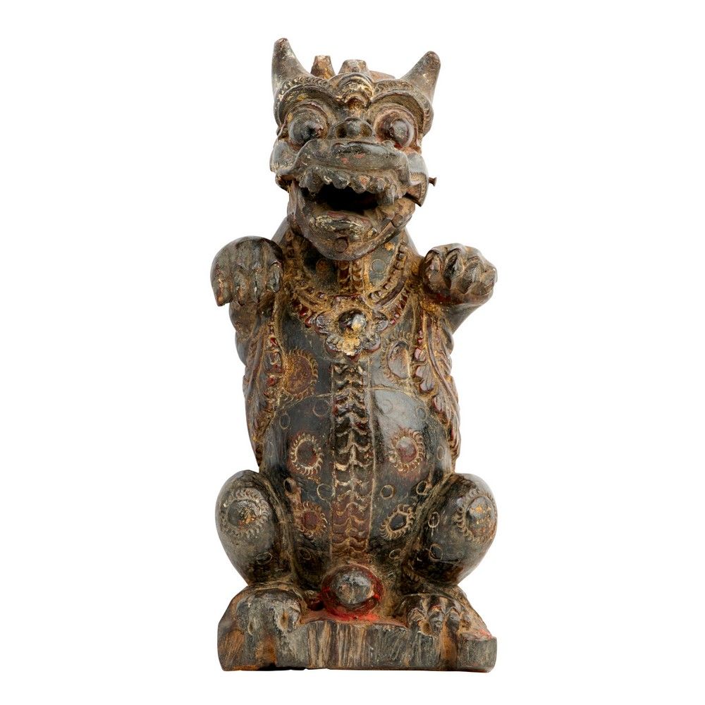 19th Century Balinese Guardian Animal Figure with Red Paint & Gilding ...