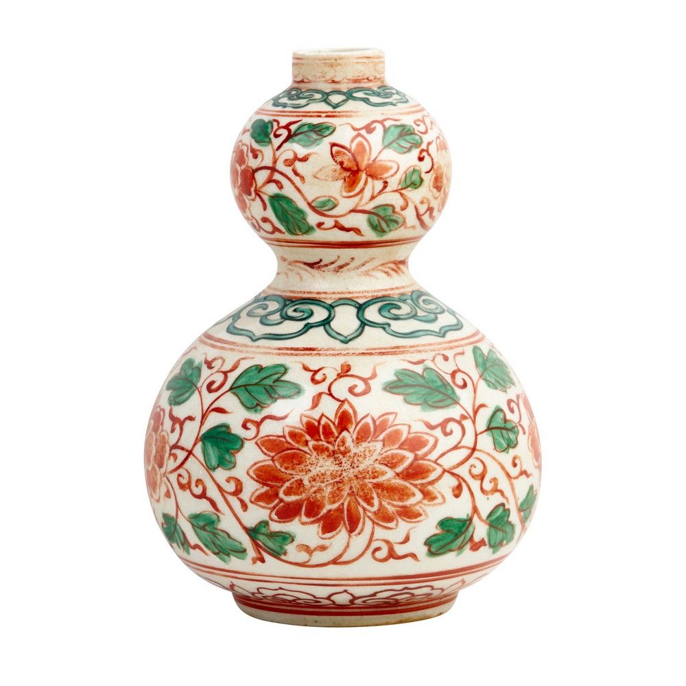 Antique Chinese Swatow Porcelain Double Gourd Vase with Floral Motif ...