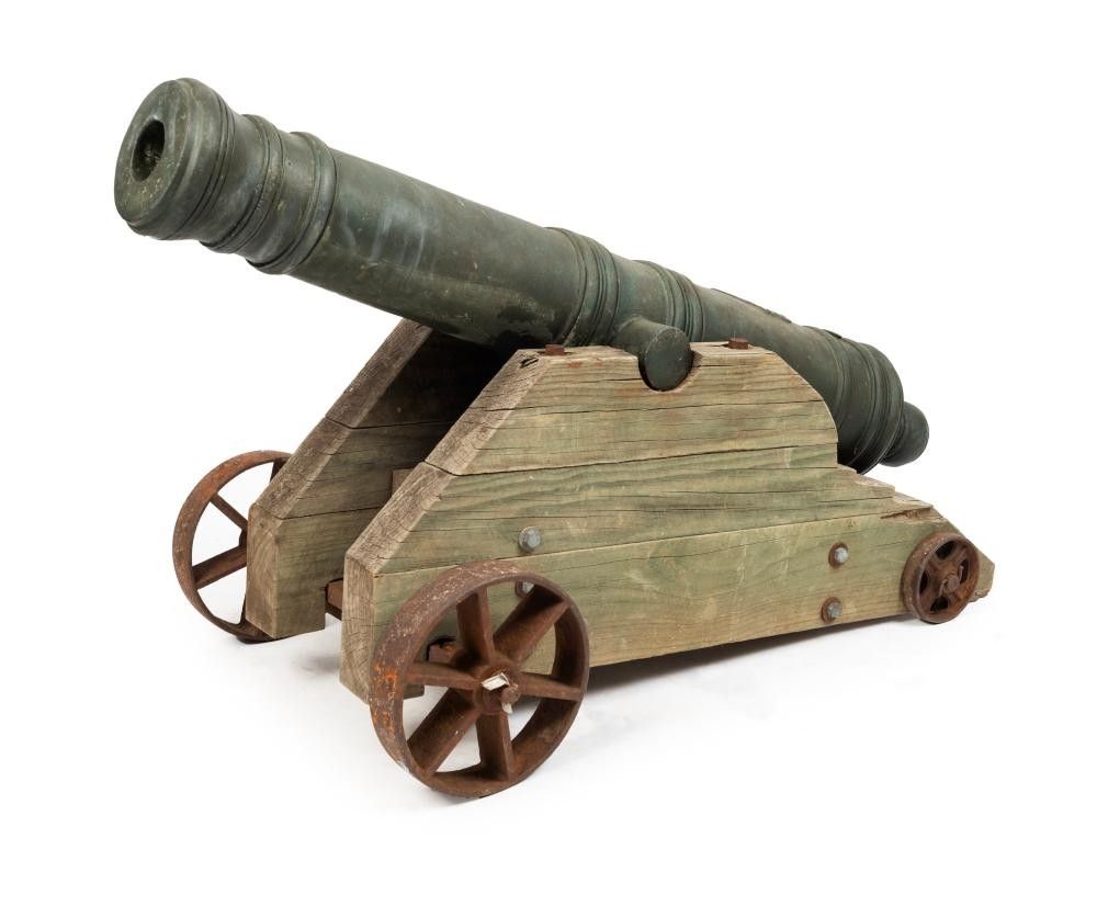 1750 Dutch East India Company bronze cannon with carriage parts ...