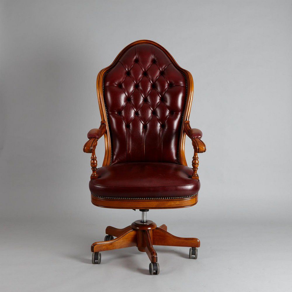 Mascheroni Italian Leather Button Chair with Swivel Base - European ...