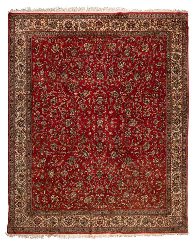 Red Persian Rug with Floriate Motif and Cream Border - Rugs & Carpets ...