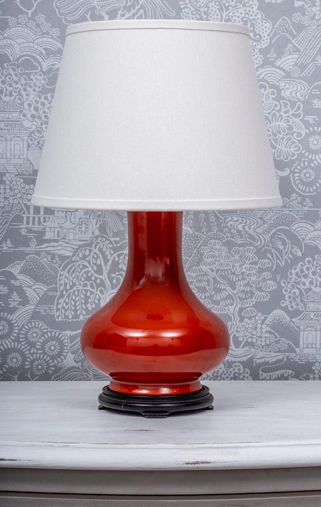Chinese Contemporary Red Ceramic Baluster Table Lamp with Ivory Shade ...