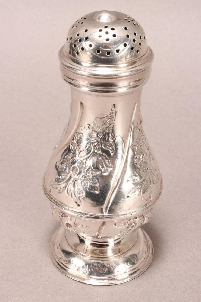 George II sterling silver salt shaker, London 1751, floral motifs ...