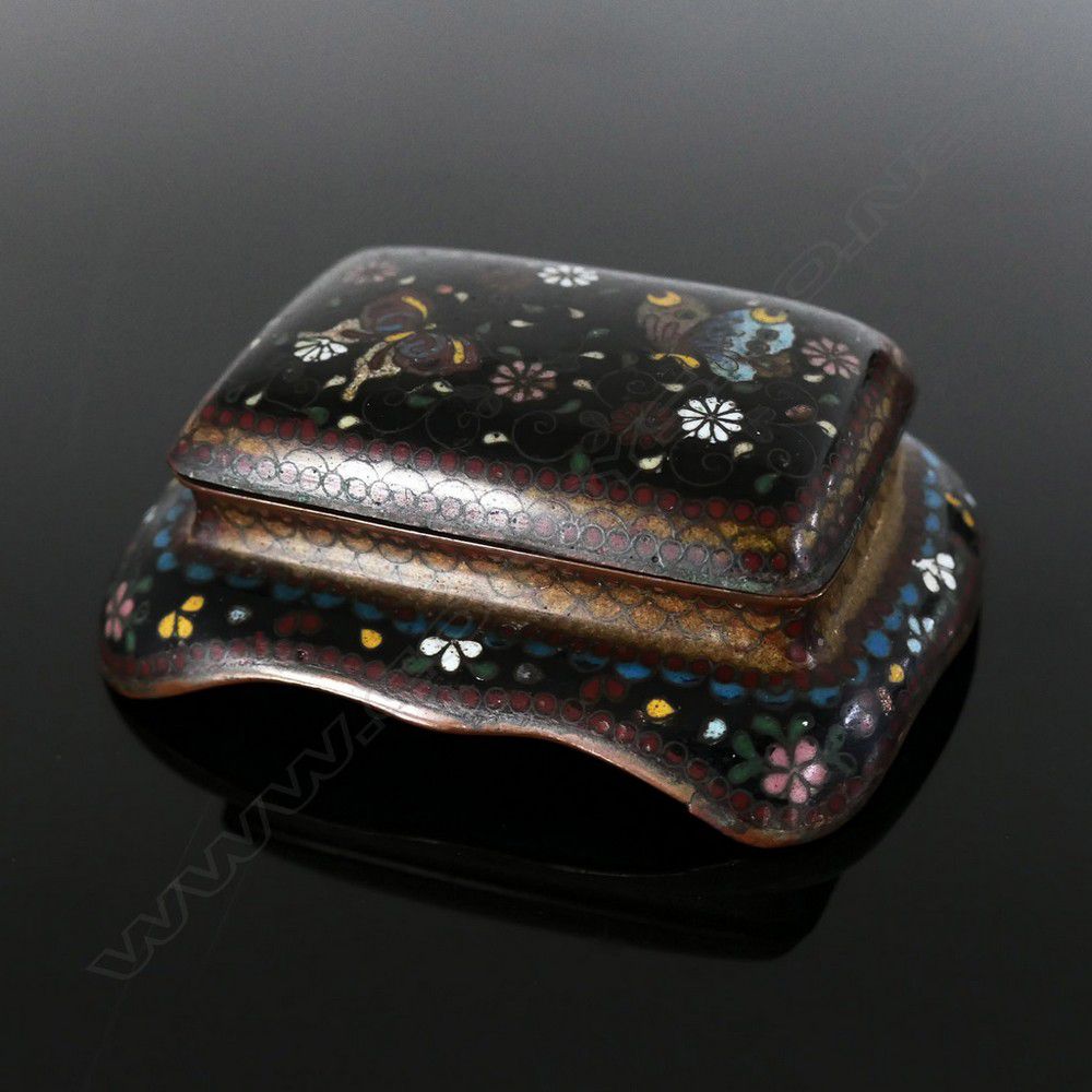 Japanese Cloisonne Stamp Box with Butterfly and Flower Design - Zother ...