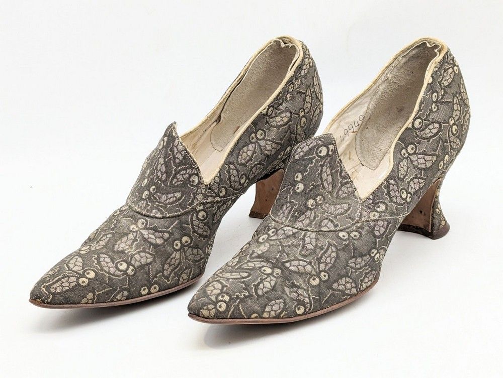 American-made Antique Ladies Shoes with Fabric and Metallic Thread ...