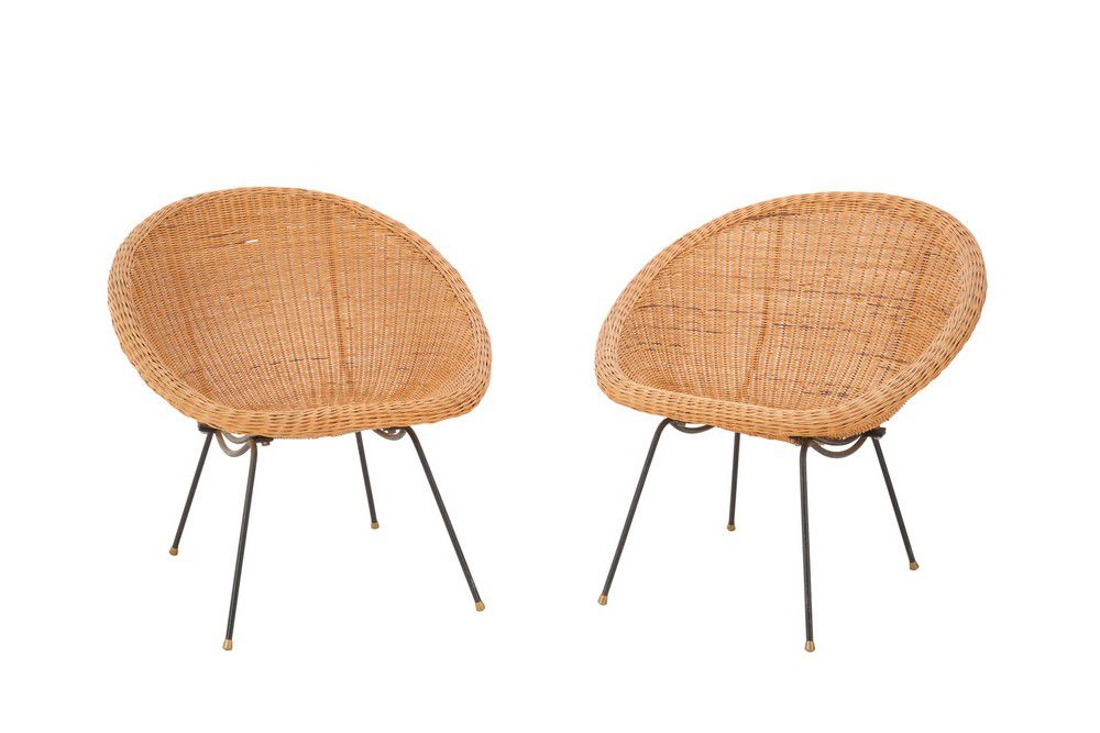French Wicker Basket Chairs with Gold Caps, 1950s - European ...
