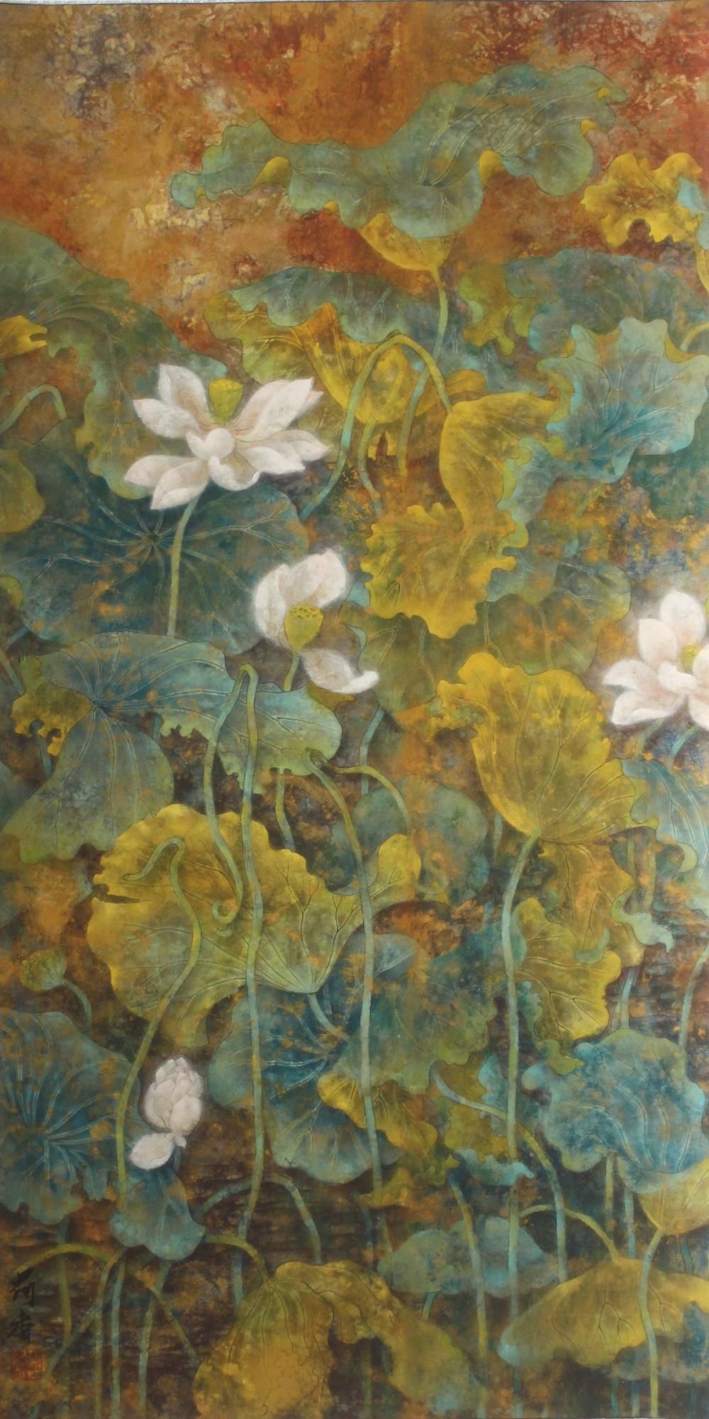 Lotus Flower Chinese Scroll: Colorful and Elegant Decorative Art Piece ...