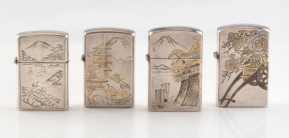 Vintage Japanese Sterling Silver Cigarette Lighters with Landscape ...