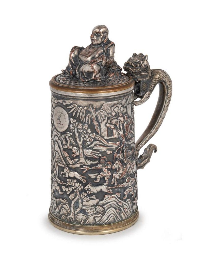 Chinese Silver Plated Tankard with Dragon Handle and Buddha - Ceramics ...