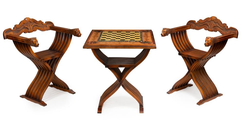 Medieval Style Games Table and Pair of X Chairs - Tables - Side and ...