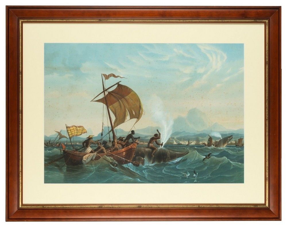 Whaling Scene Engraving: A Vintage Hand-Coloured Maritime Masterpiece ...
