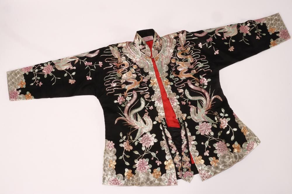 Chinese Silk Tangzhuang Jacket with Phoenix and Dragon Motifs ...