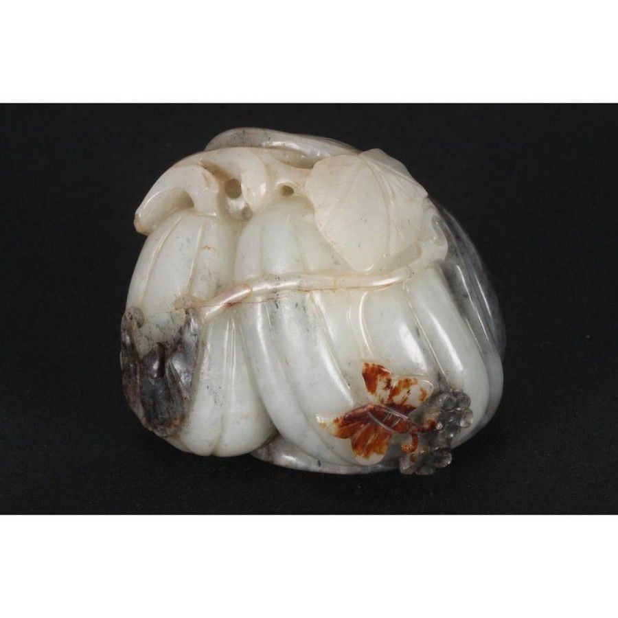 Black and White Jade Melon Vine with Bats and Butterflies - Jade - Oriental