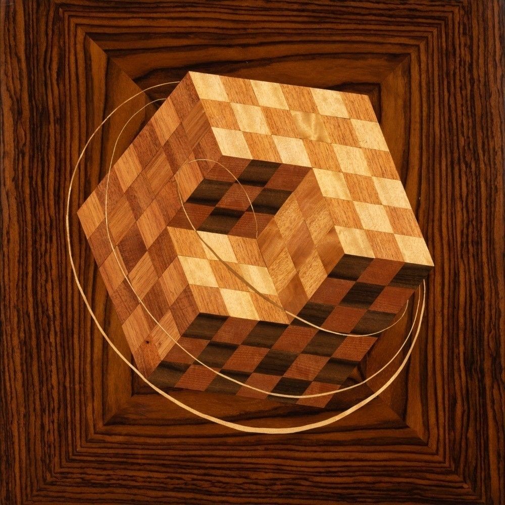 Floating Cube: Marquetry Timber Panel by Henry F. Moritz - Zother - Art