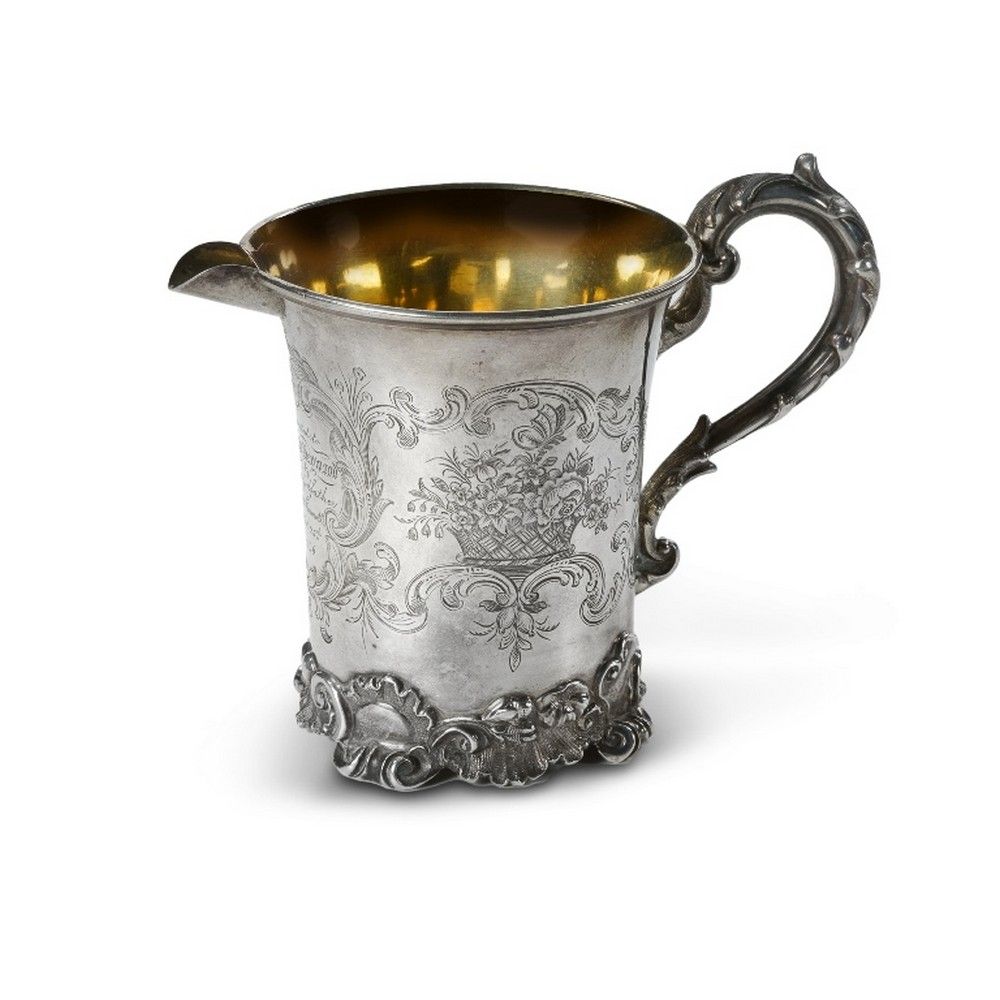 Victorian Sterling Silver Jug with Engraved Floral Baskets and ...
