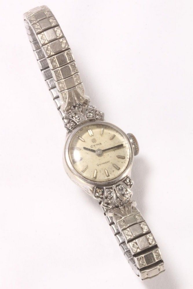 Cyma 18ct Gold, Platinum & Diamond Ladies Watch, Cymaflex Dial ...