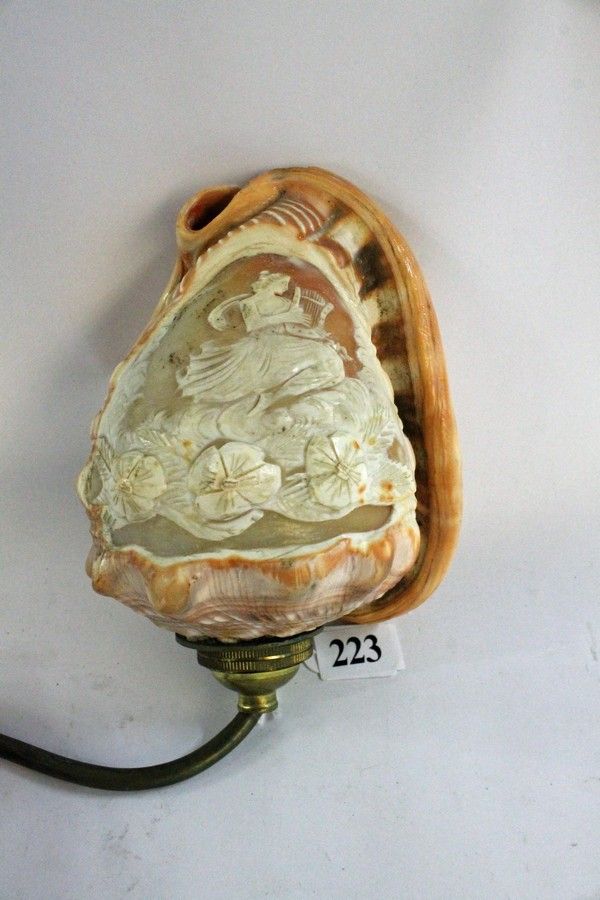 Victorian Conch Shell Light with Nude Harpist Cameo - Cameo shell ...