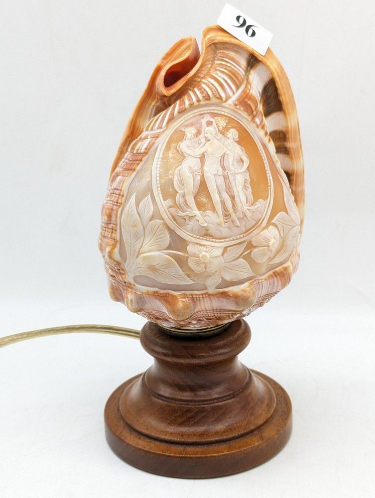 Italian Carved Conch Shell Lamp with Three Graces Decoration - Cameo ...