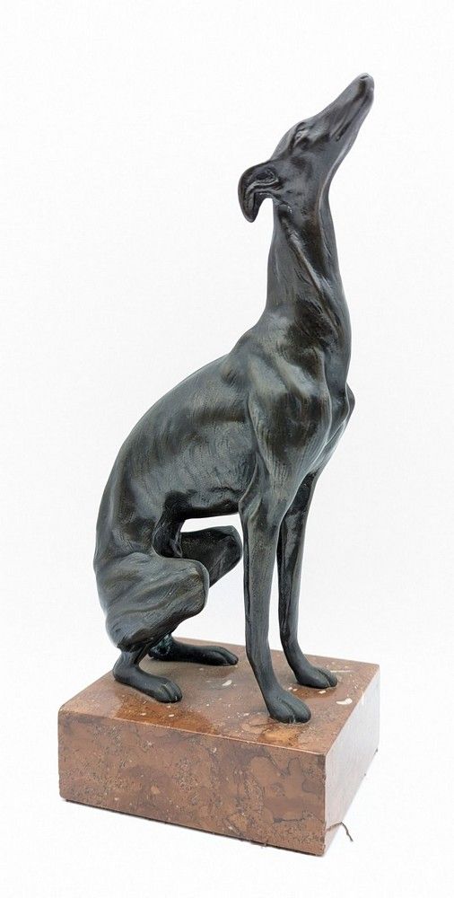Seated Bronze Greyhound Statue on Marble Base, 28cm Height - Animals ...