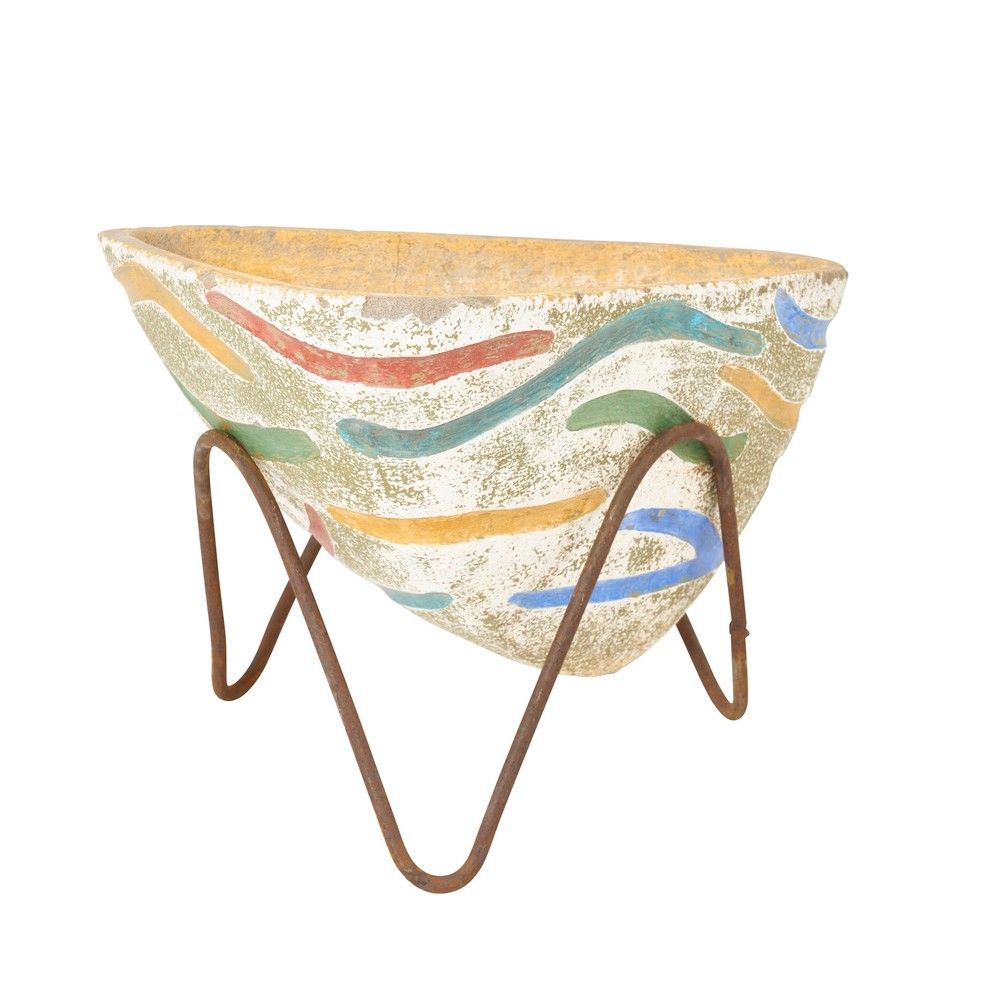 Polychrome Concrete Triangular Planter on Metal Stand, Australia (1950s ...