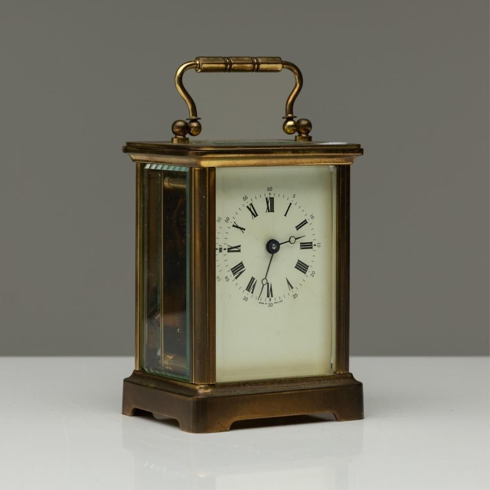 English Brass Carriage Clock with French Movement and Glass Panels ...