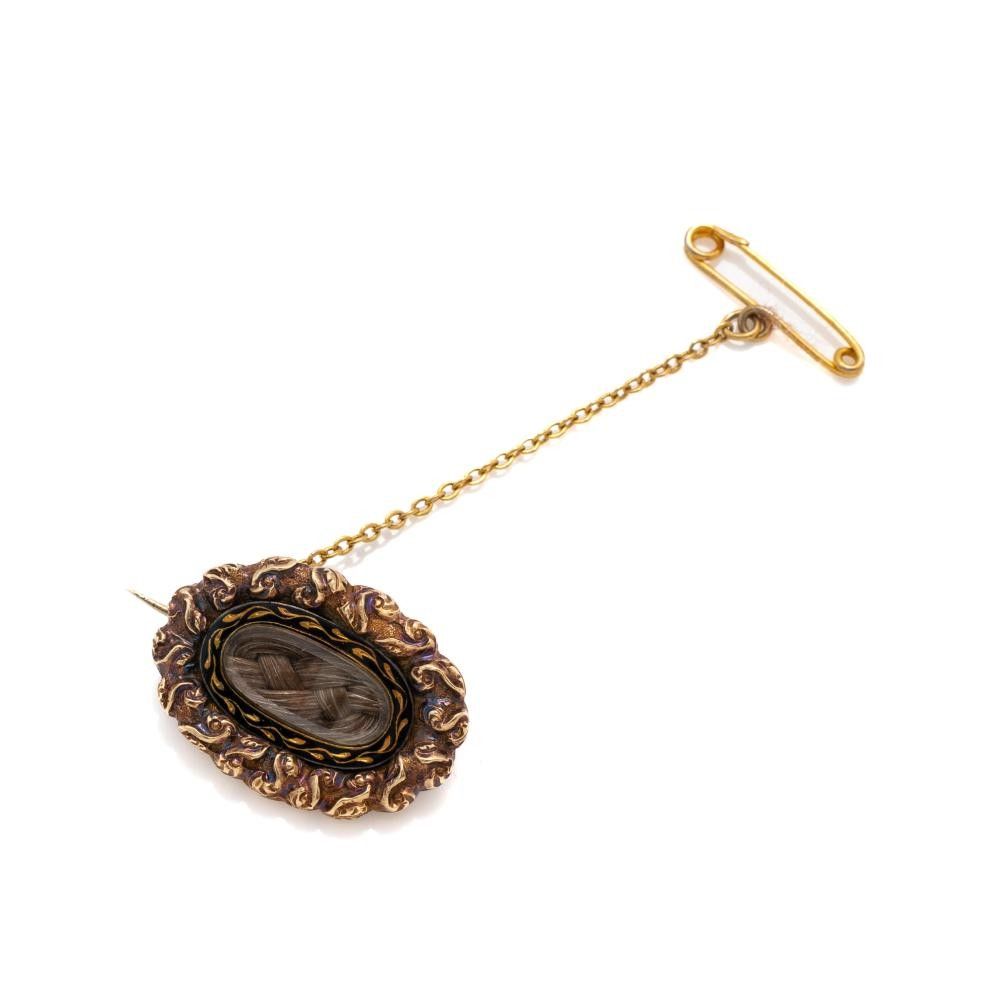 Georgian Gold Mourning Brooch with Braided Hair Compartment 1833 ...
