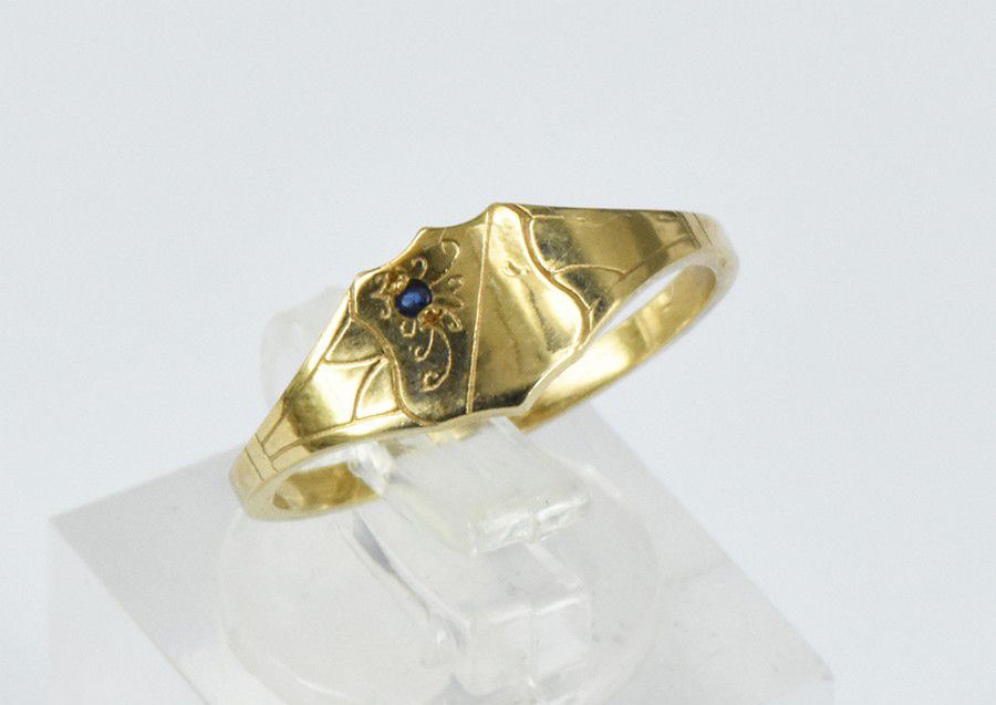 Blue Stone Signet Ring in 9ct Gold, Size M - Rings - Jewellery