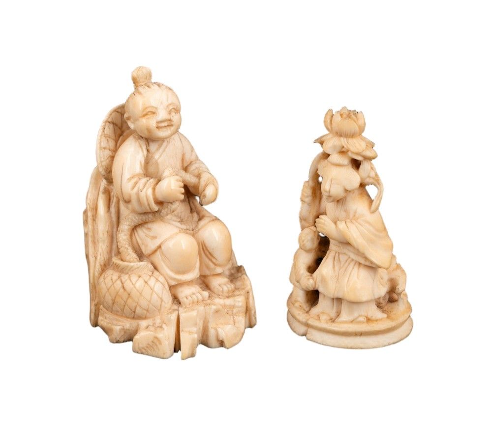 Chinese Carved Ivory Statuettes, 19th/20th Century, Pair, Miniature ...