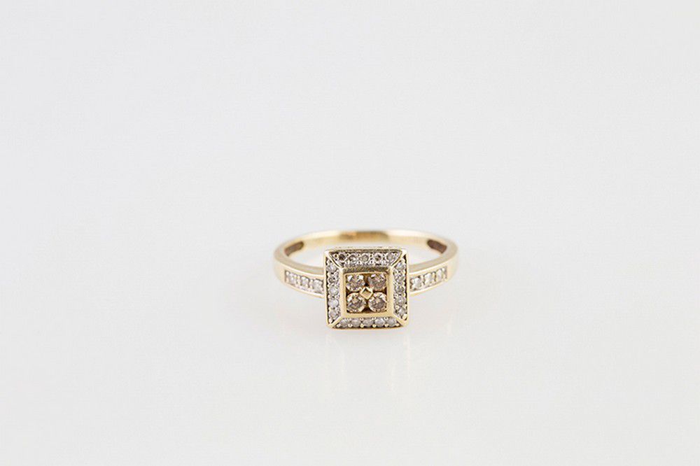 Champagne Diamond Square Cluster Ring with 30 Stones - Rings - Jewellery