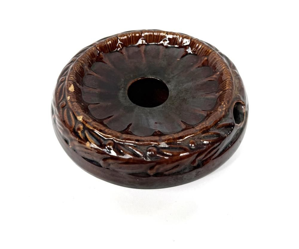 Lithgow Pottery Australian Treacle Glazed Spittoon with Foliage Detail ...