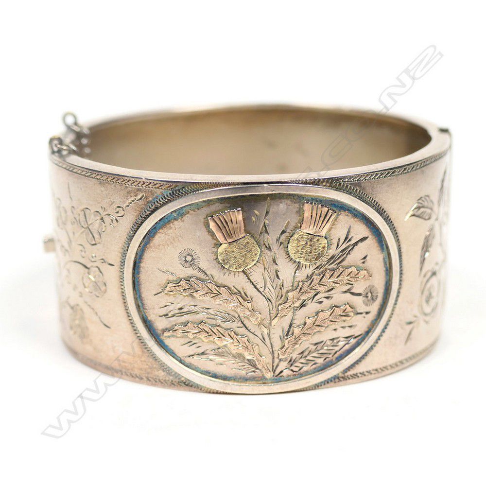 Colonial Silver and Rose Gold Floral Bangle - Bracelets/Bangles - Jewellery