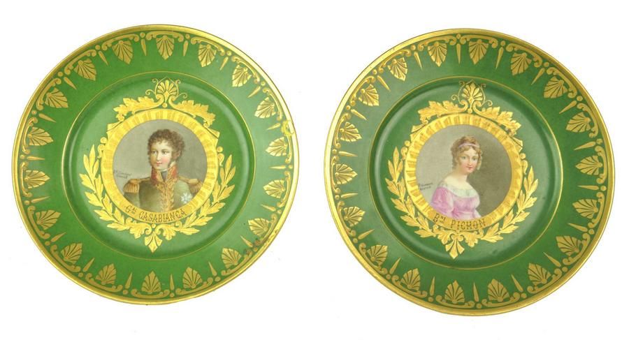 Green Sevres Porcelain Plates with Gal Casablanca and Bne Pichon ...