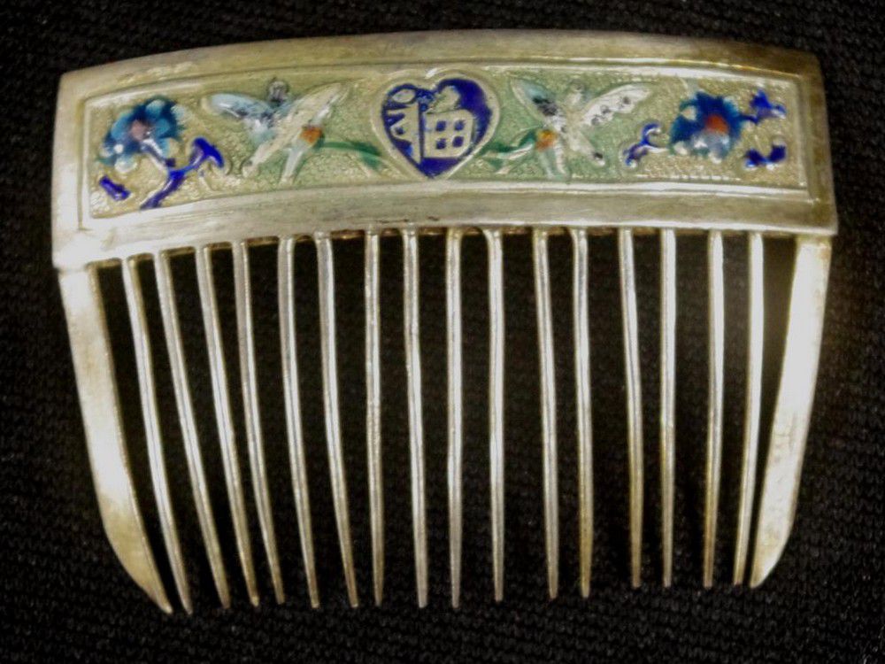 Chinese Enamel Hair Comb - 5.5cm Width - Zother - Oriental