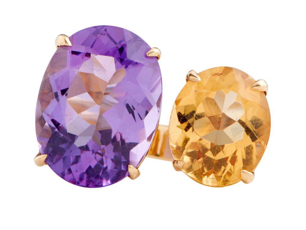 Open Design Amethyst and Citrine Gold Ring - Rings - Jewellery